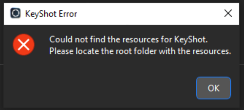 Could not find the Resources for KeyShot. Please locate the root folder ...